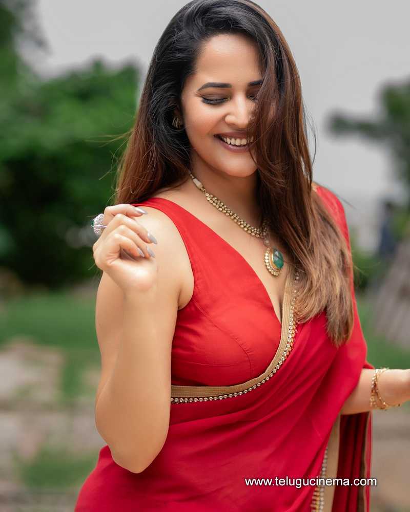 Anasuya in red hot Saree look