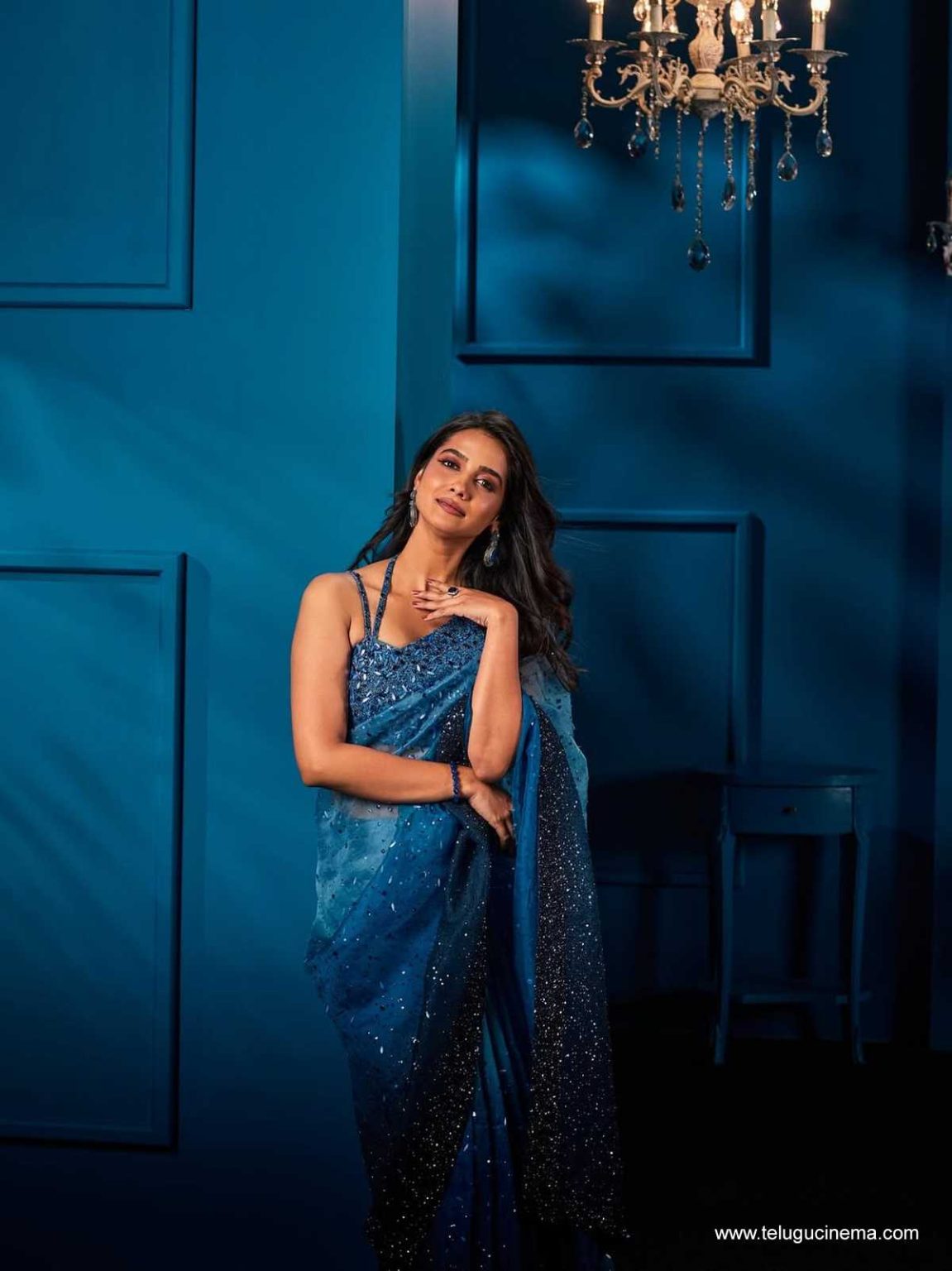 Sri Gouri Priya looks beautiful in a blue Saree